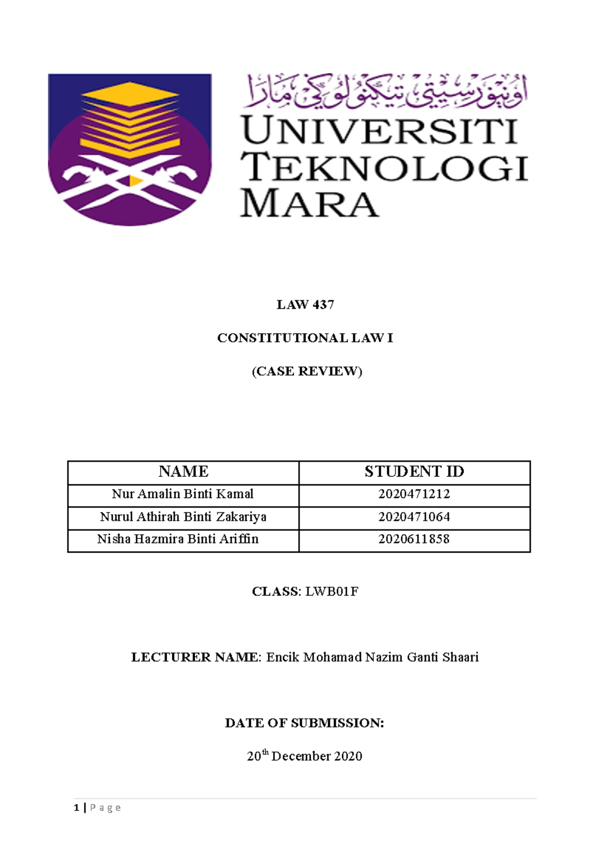 1F CASE Review - Amalin,Athirah&Nisha - LAW 437 CONSTITUTIONAL LAW I ...