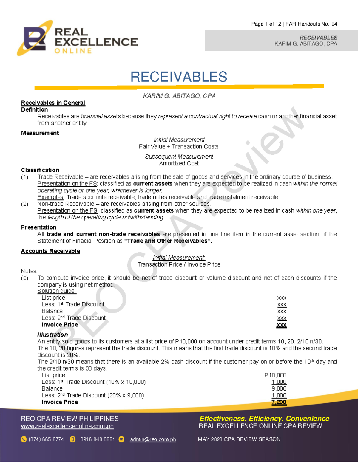 04 Receivables - REO CPA Review RECEIVABLES KARIM G. ABITAGO, CPA ...