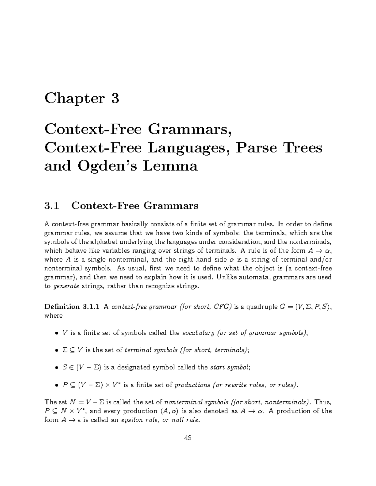 Context-Free Grammars, Context-Free Languages, Parse Trees - Chapter 3 Context-Free Grammars ...