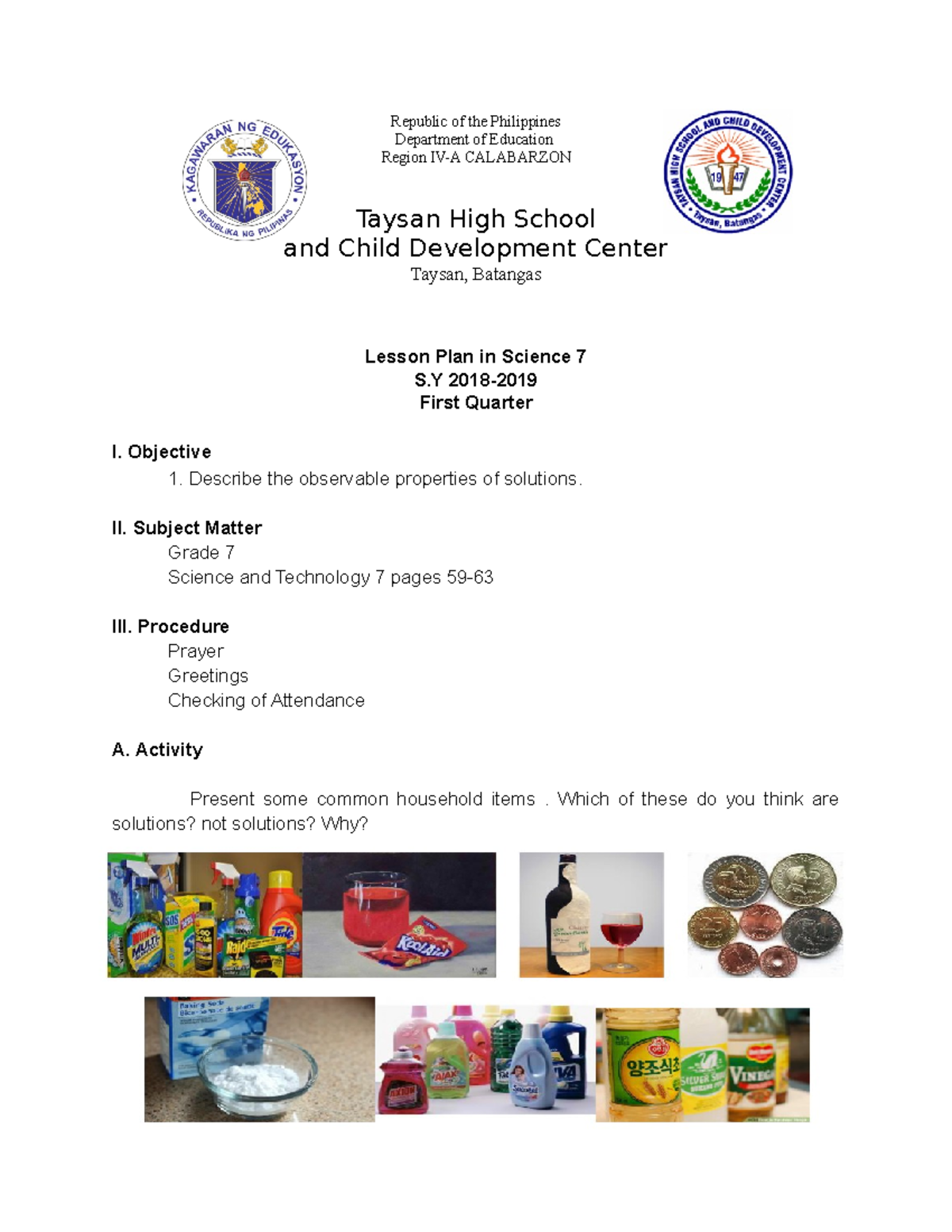 LP Science 7 1ST (2018-2019 ) - Republic of the Philippines Department ...