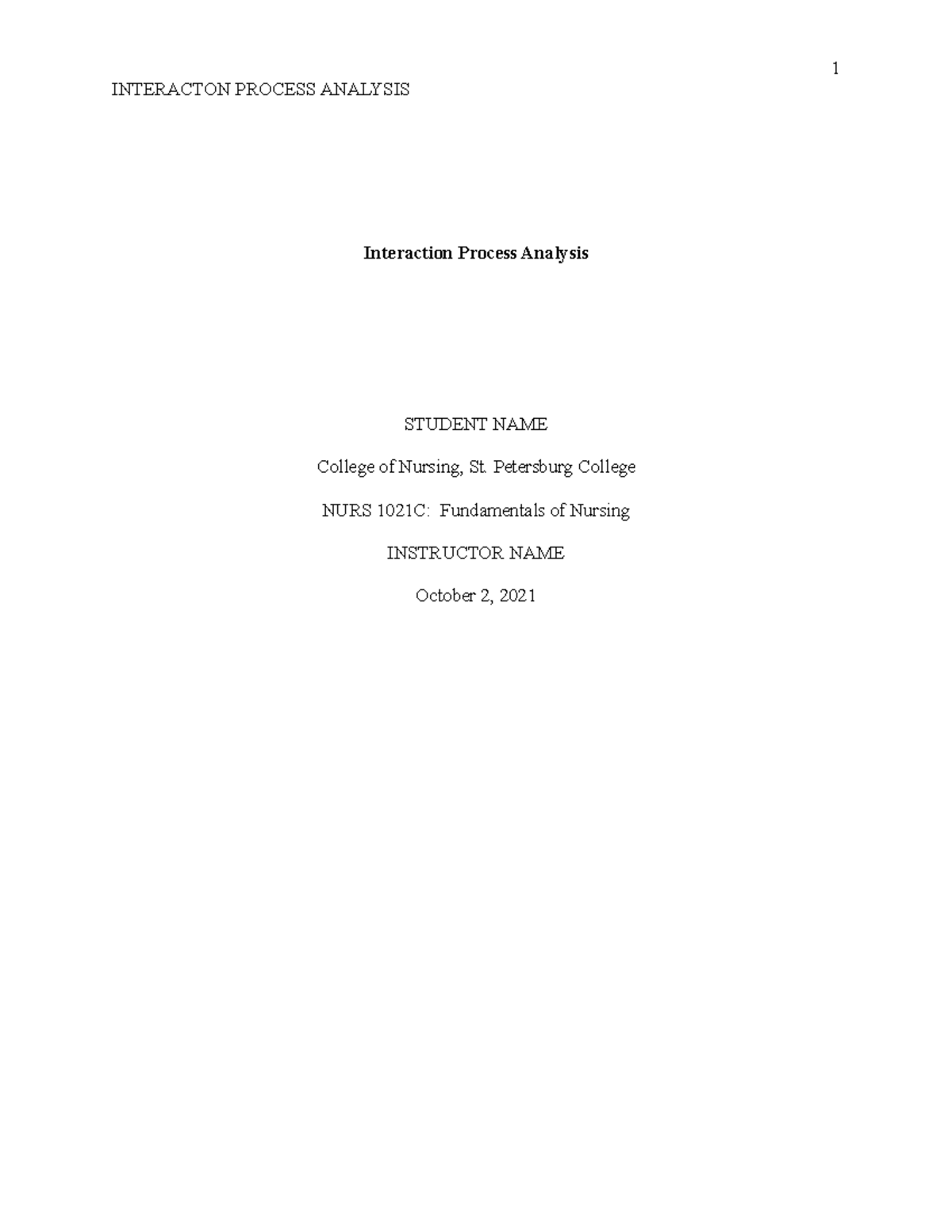 Level 1IPA - IPA - INTERACTON PROCESS ANALYSIS Interaction Process ...