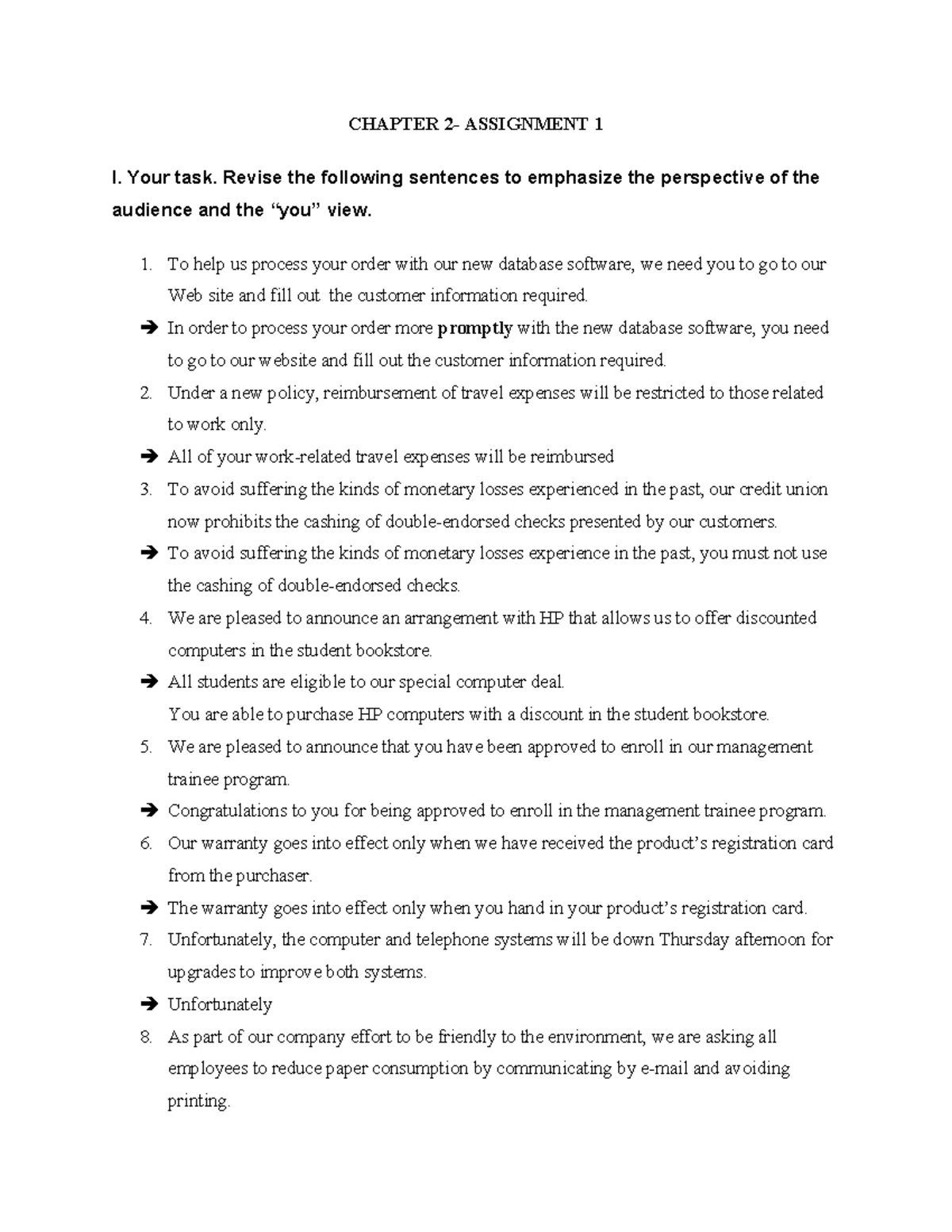Chapter 2 - ESP Assignment - CHAPTER 2- ASSIGNMENT 1 I. Your task ...