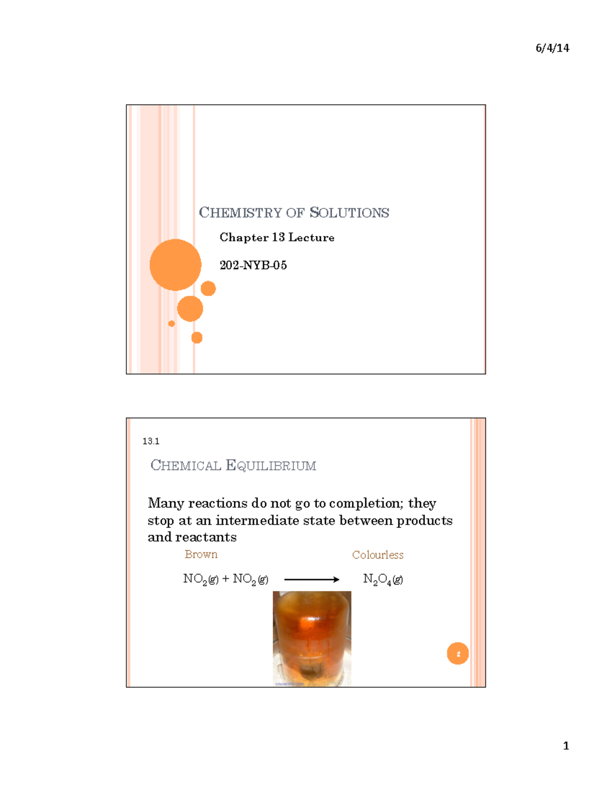 Chapter 13 - CHEMISTRY OF SOLUTIONS Chapter 13 Lecture 202-NYB- C ...