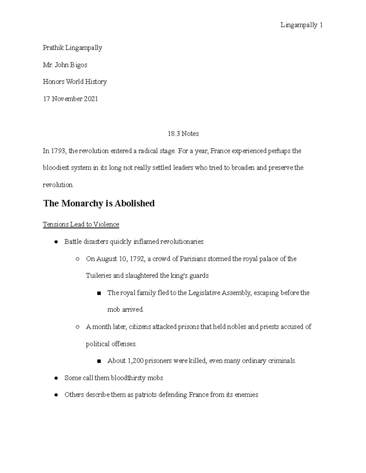 18.3 Notes - Prathik Lingampally Mr. John Bigos Honors World History 17 ...