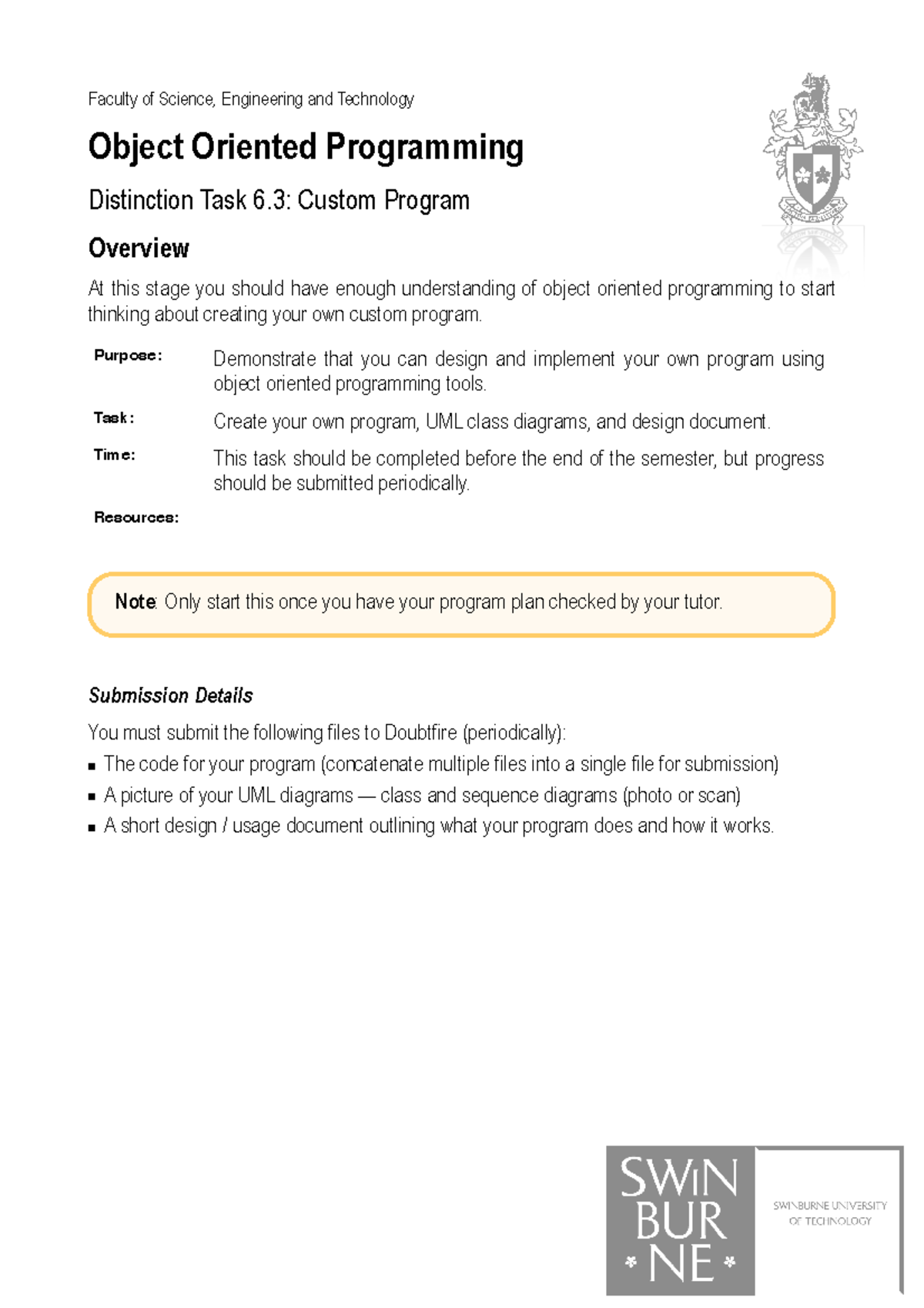 6.3D - Custom Program - Faculty of Science, Engineering and Technology Object Oriented ...
