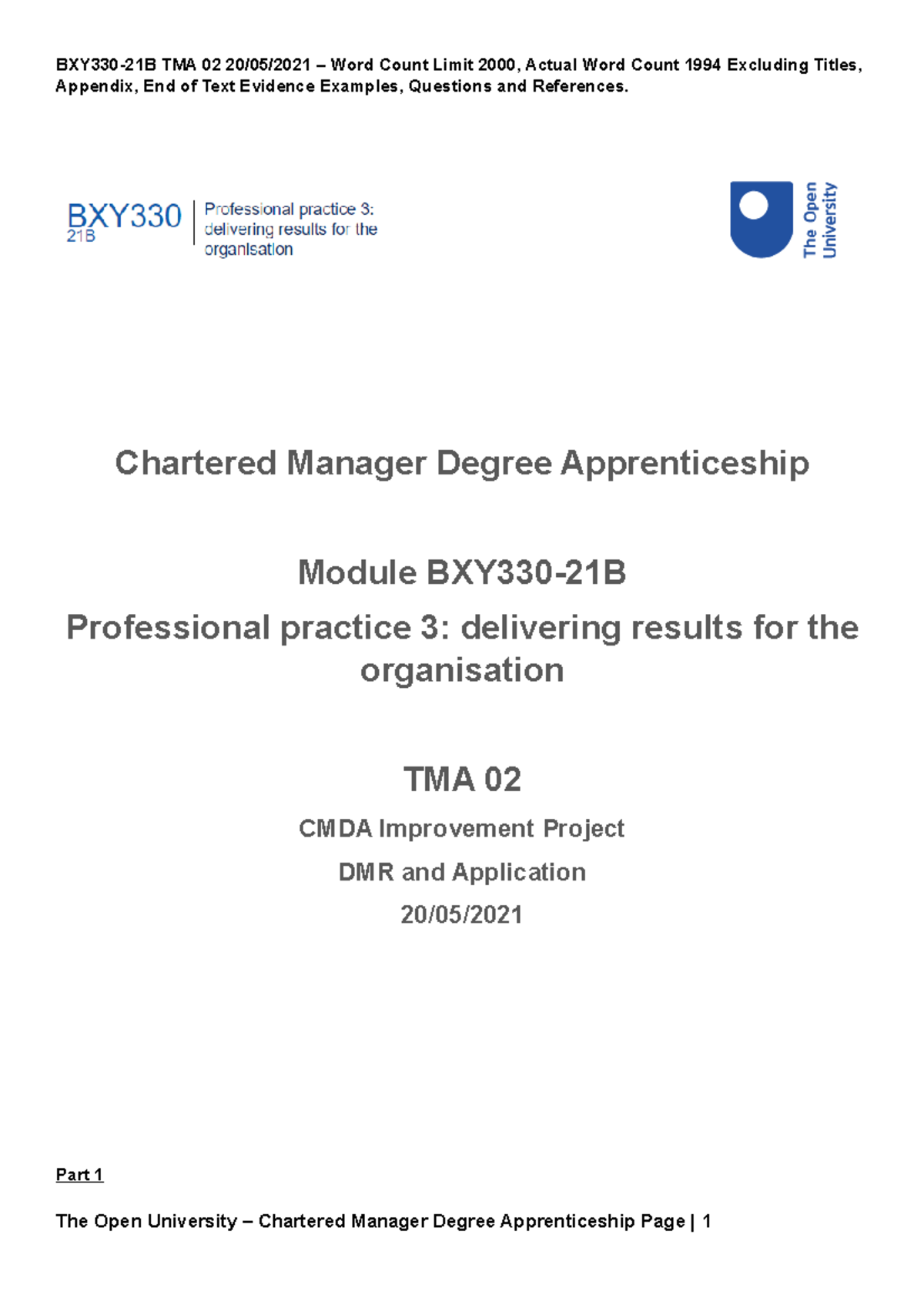 BXY330-21B TMA02 - Business Management - Appendix, End of Text Evidence Examples, Questions and ...