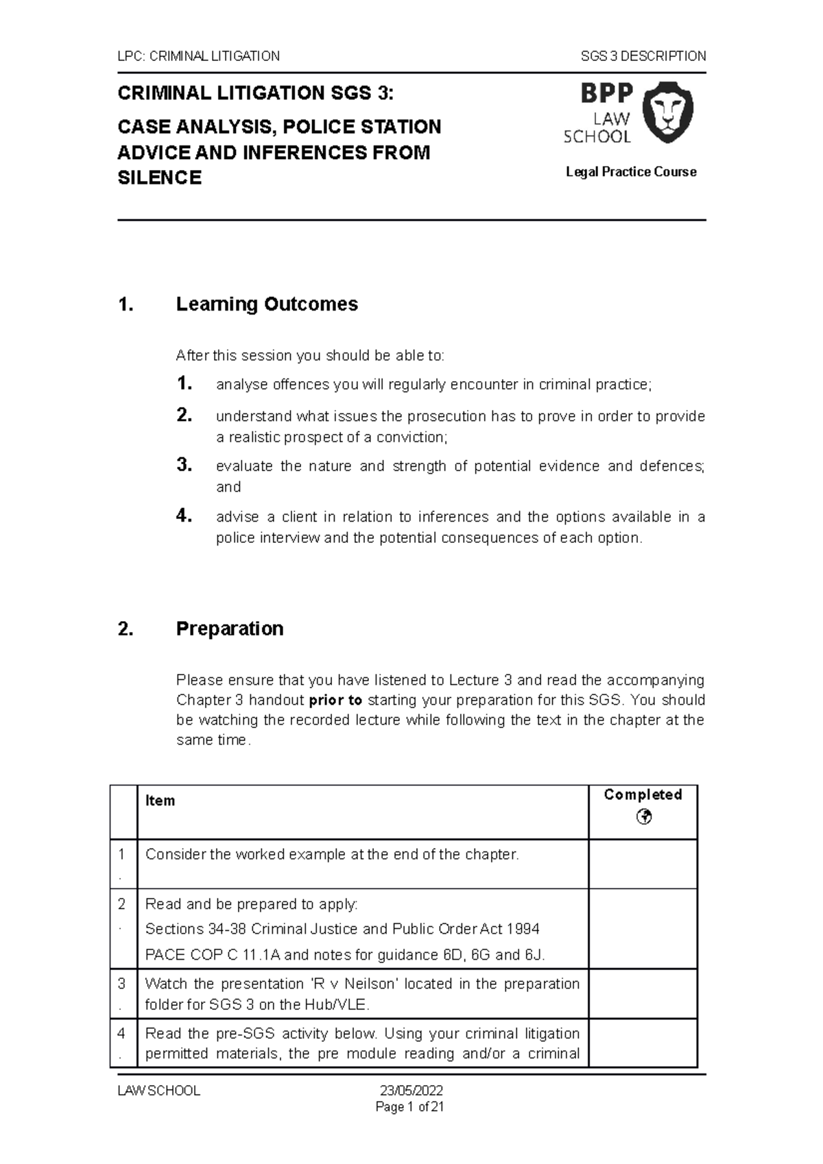 CRM SGS 3 Description - Small Group Session material - LPC: CRIMINAL ...