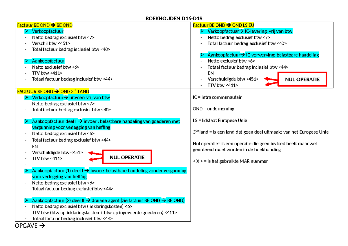 Les d16-d19 uitleg verschillende facturen berekeningen - BOEKHOUDEN D16-D Factuur BE OND BE OND ...