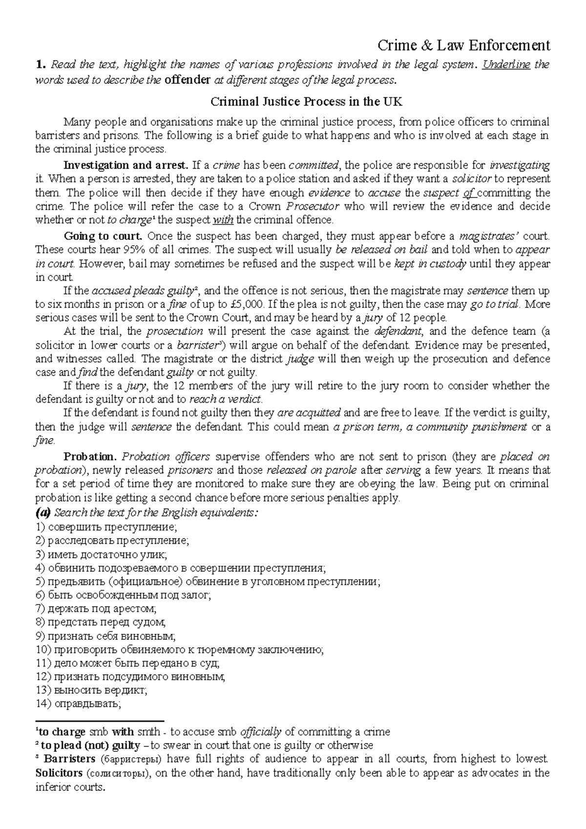 Module 3 Crime and Law Enforcement - Crime & Law Enforcement 1. Read ...