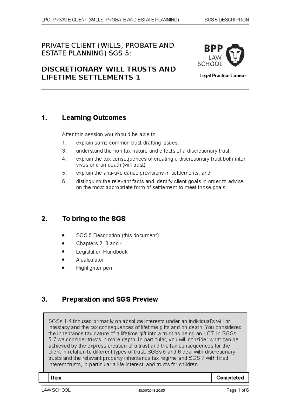 PC WPEP SGS 5 Description 2022-2023 - LPC: PRIVATE CLIENT (WILLS ...