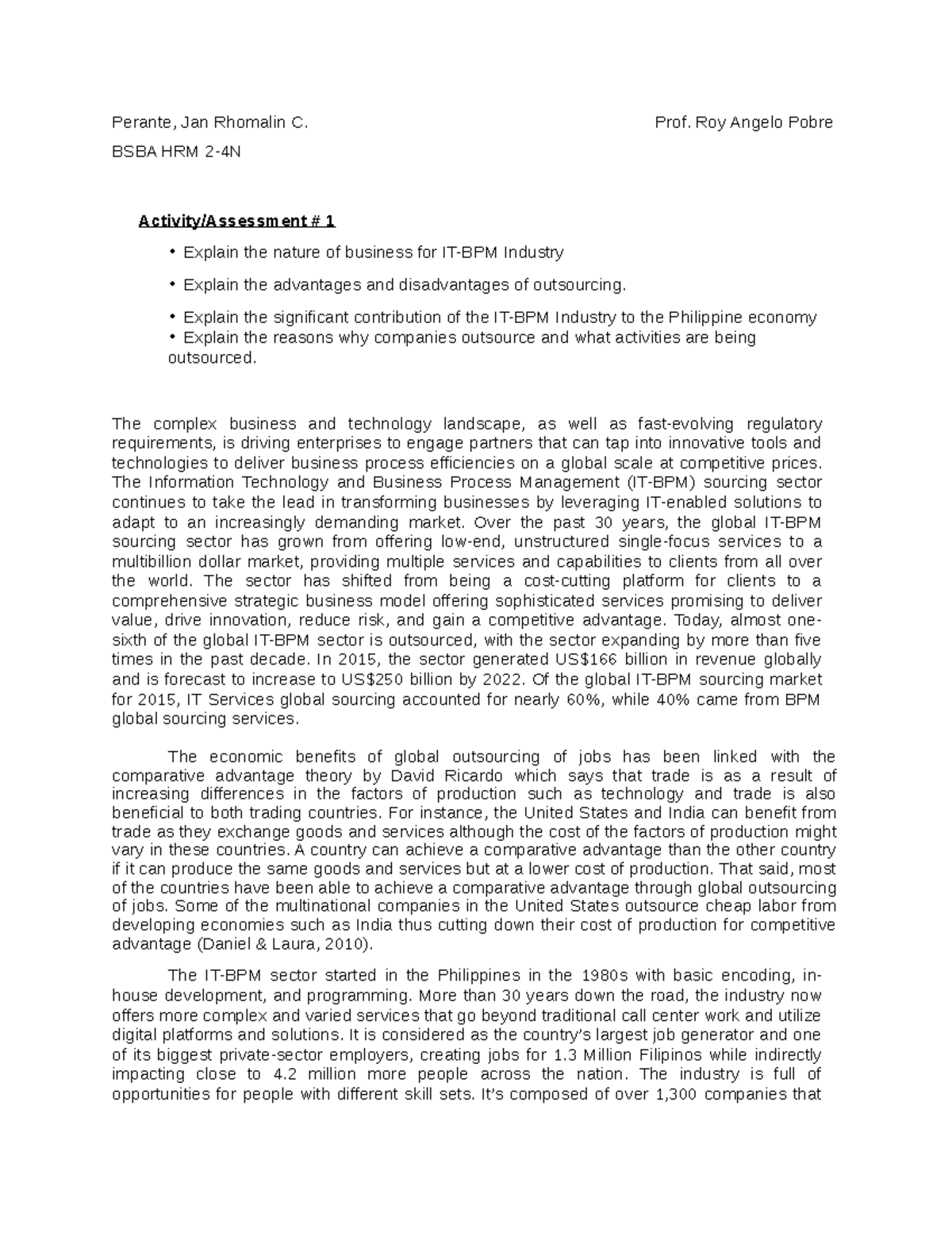 BPO Answers - Perante, Jan Rhomalin C. Prof. Roy Angelo Pobre BSBA HRM ...