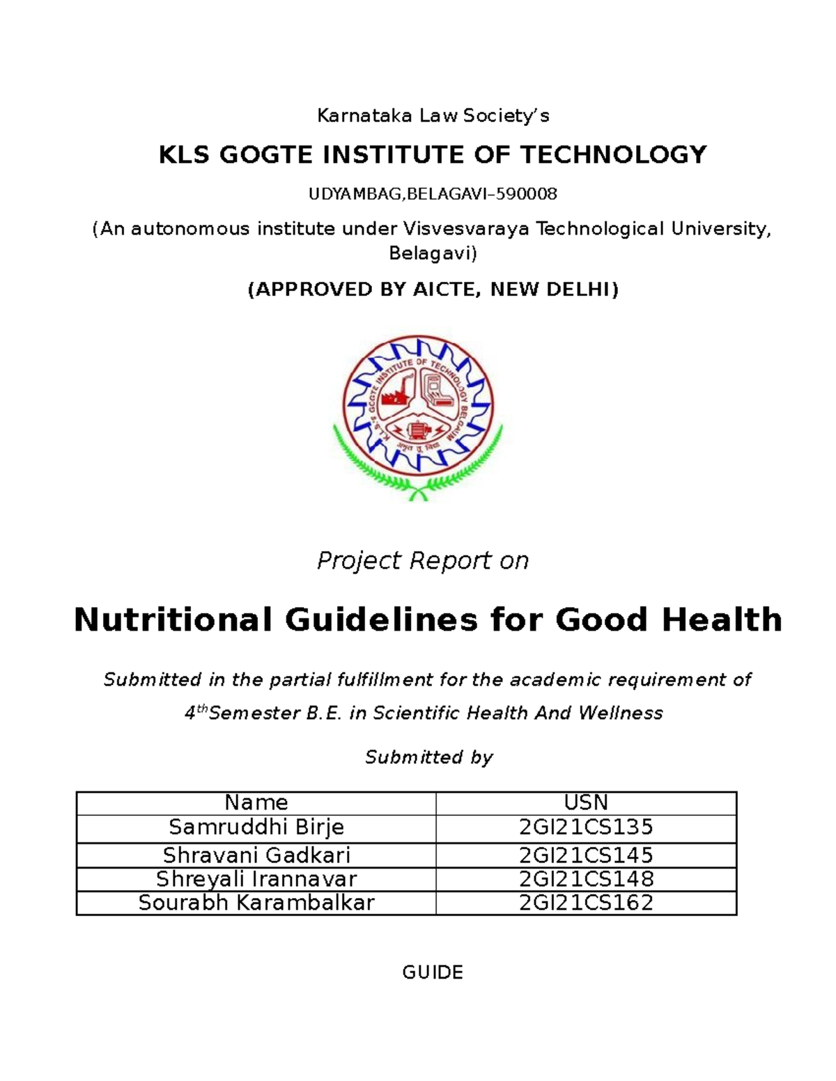 Health and wellness - ppt - Karnataka Law Society’s KLS GOGTE INSTITUTE ...