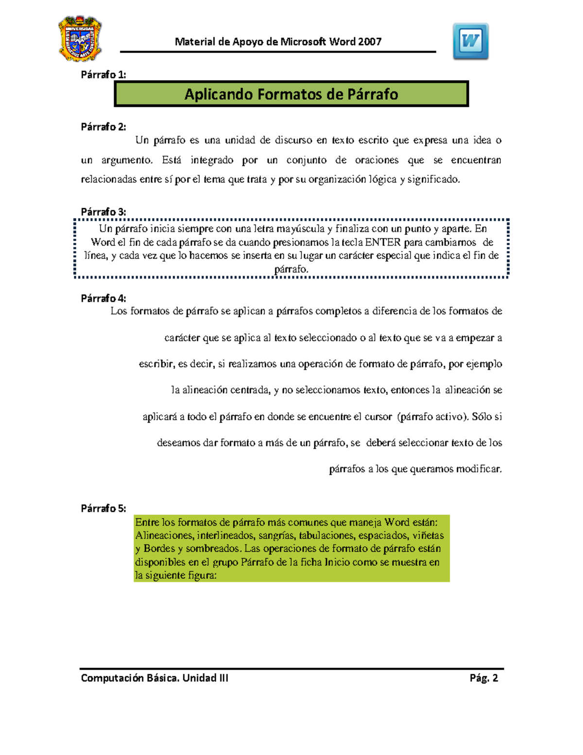 Ejercicio 2 formatos de parrafo - Material de Apoyo de Microsoft Word ...