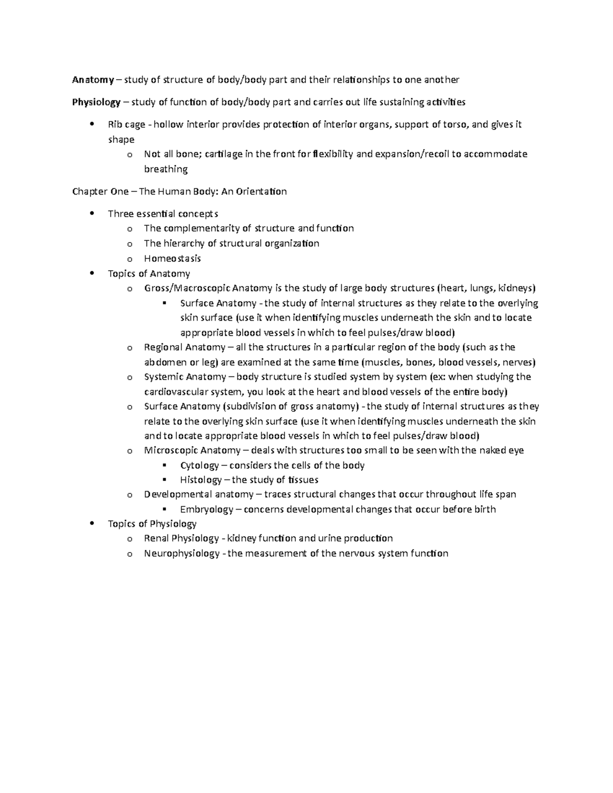 Anatomy Lecture Notes - Anatomy – study of structure of body/body part ...