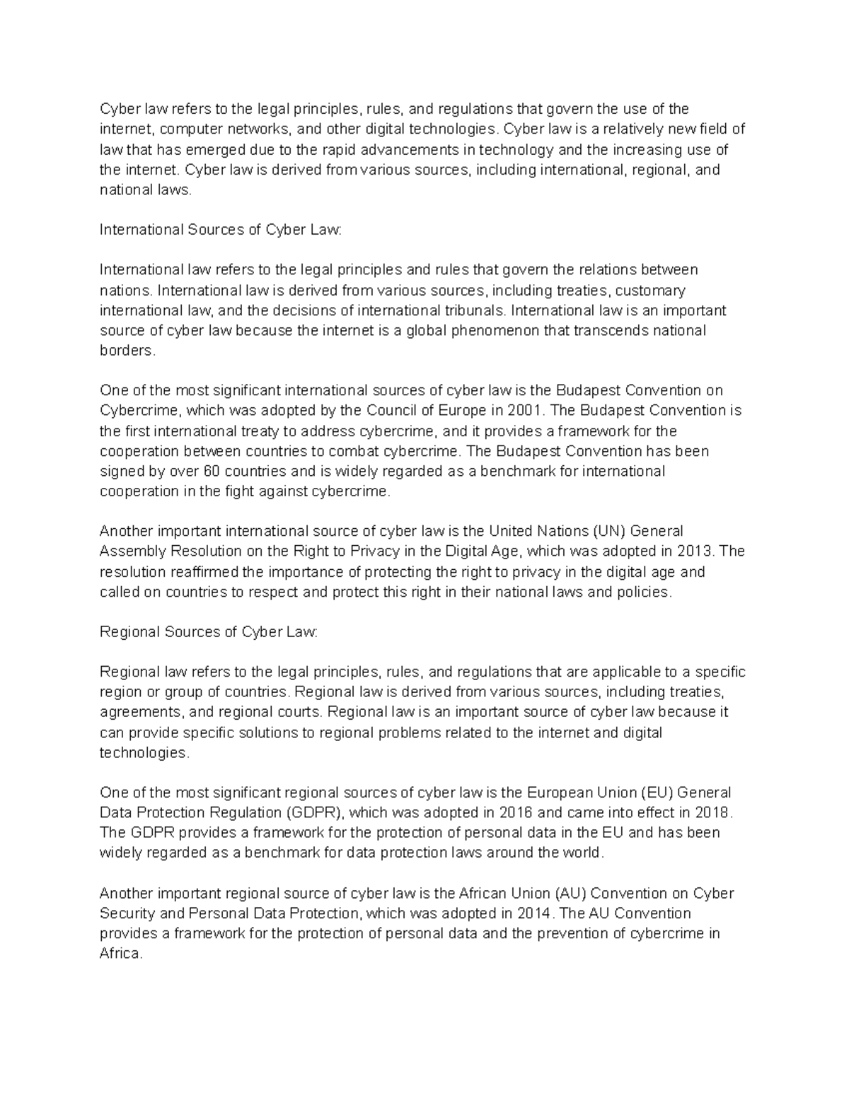 Sources of Cyber Law International, Regional, and National Notes ...