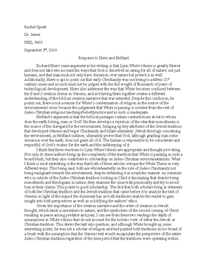 Travail of Nature respons ch1-3 - Rachel Spratt PHIL 3660 Dr. James ...