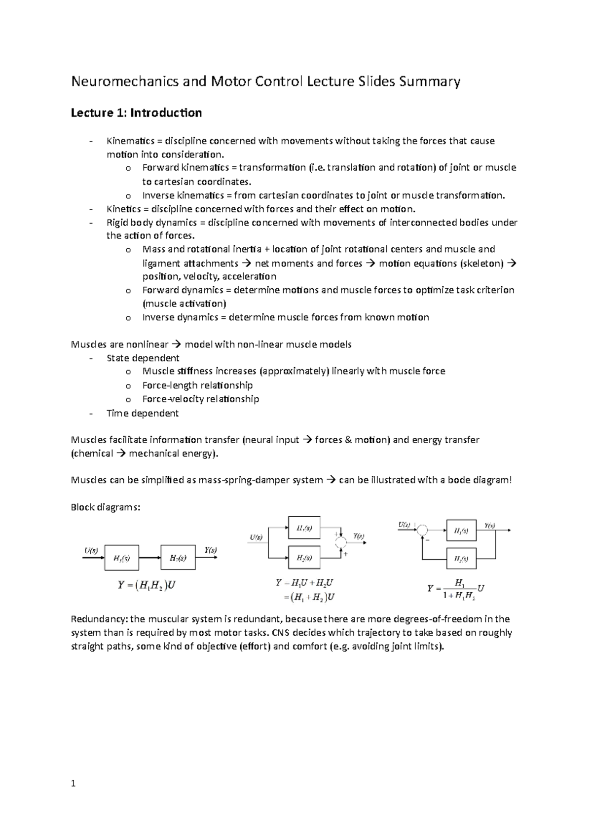 Neuro Summary - College aantekeningen 2022/2023 - Neuromechanics and ...