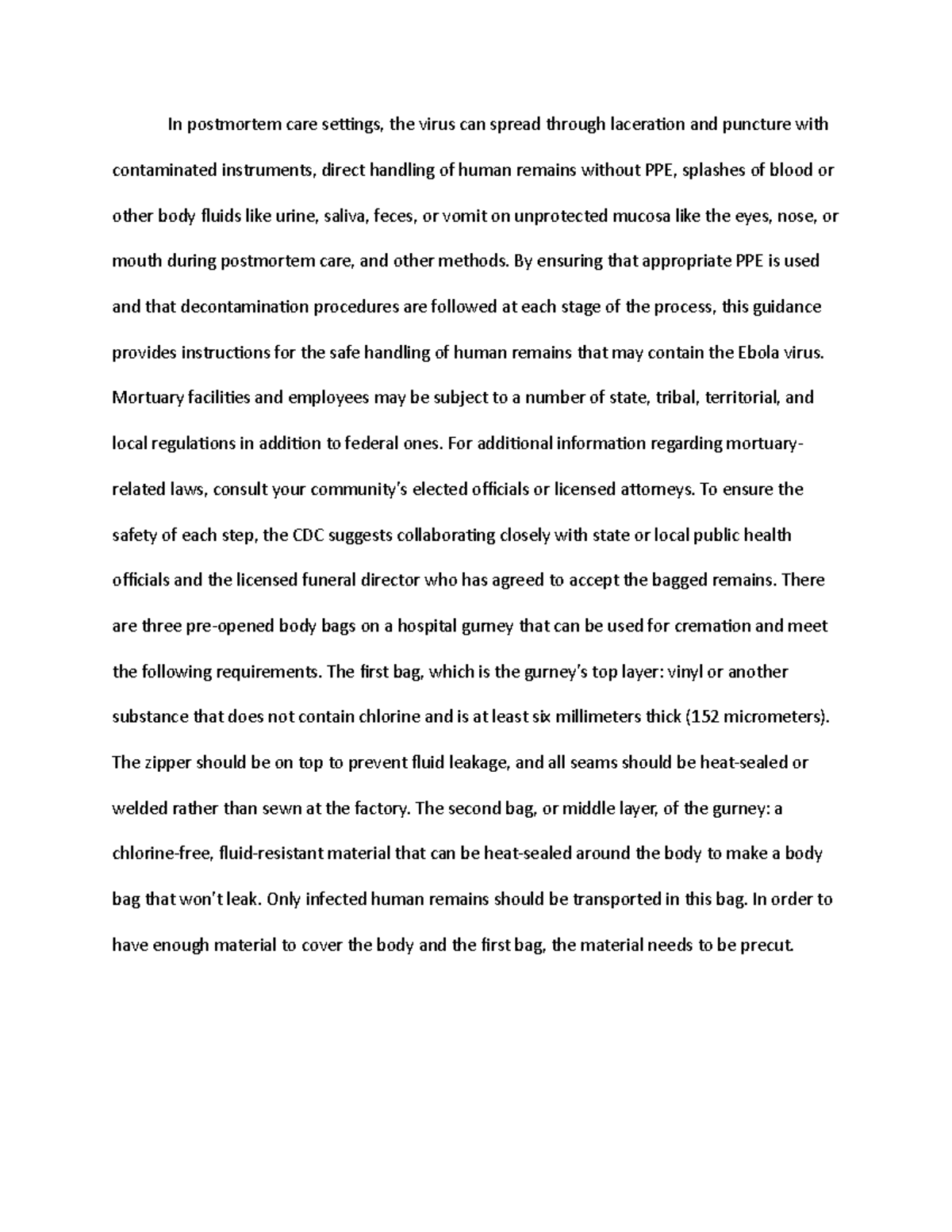 Safe handling of human remains that may contain the Ebola virus - In ...