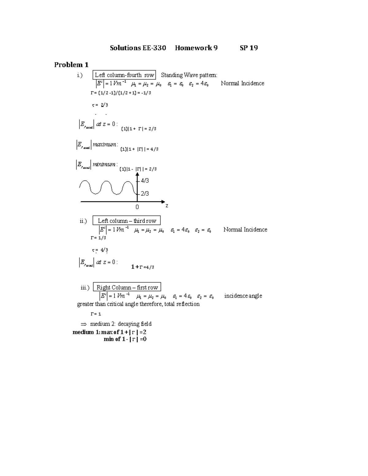 Solutions EE 330 HW9 SP19 - Solutions EE-330 Homework 9 SP 19 Problem 1 ! ! - Studocu