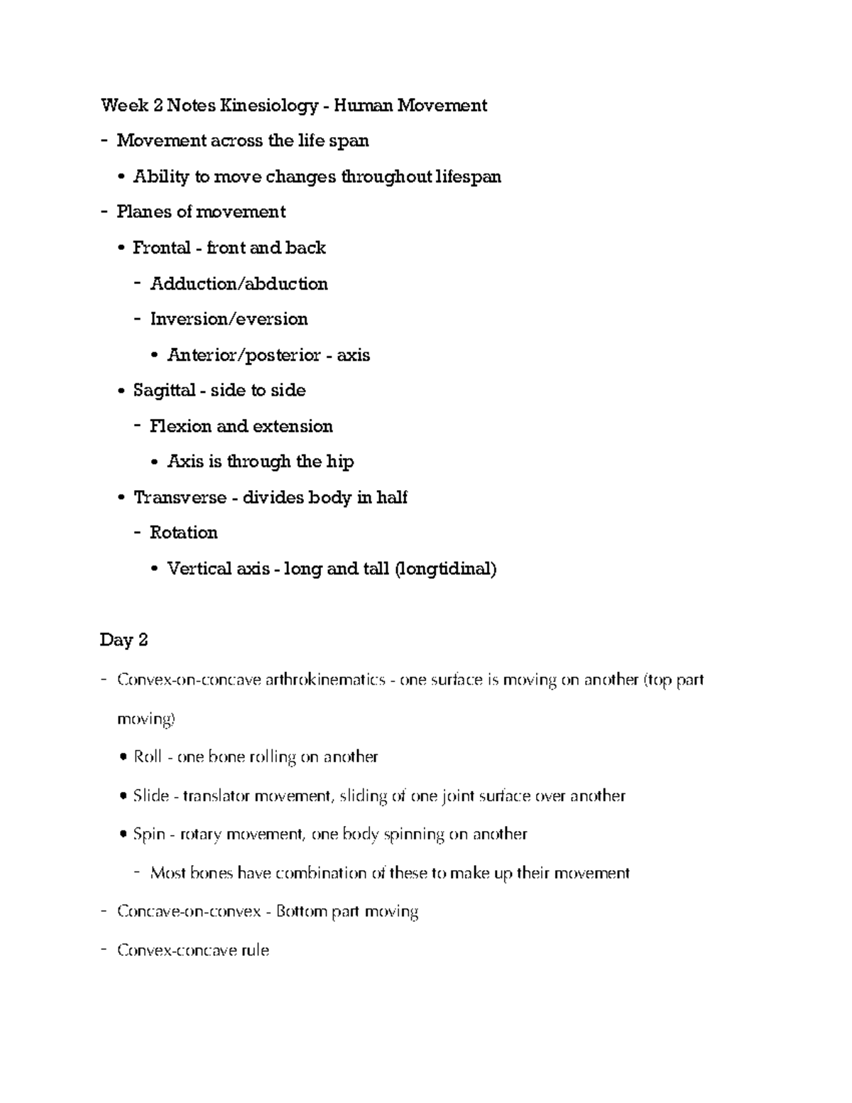 Week 2 Kinesiology - Week 2 lecture notes - Week 2 Notes Kinesiology ...