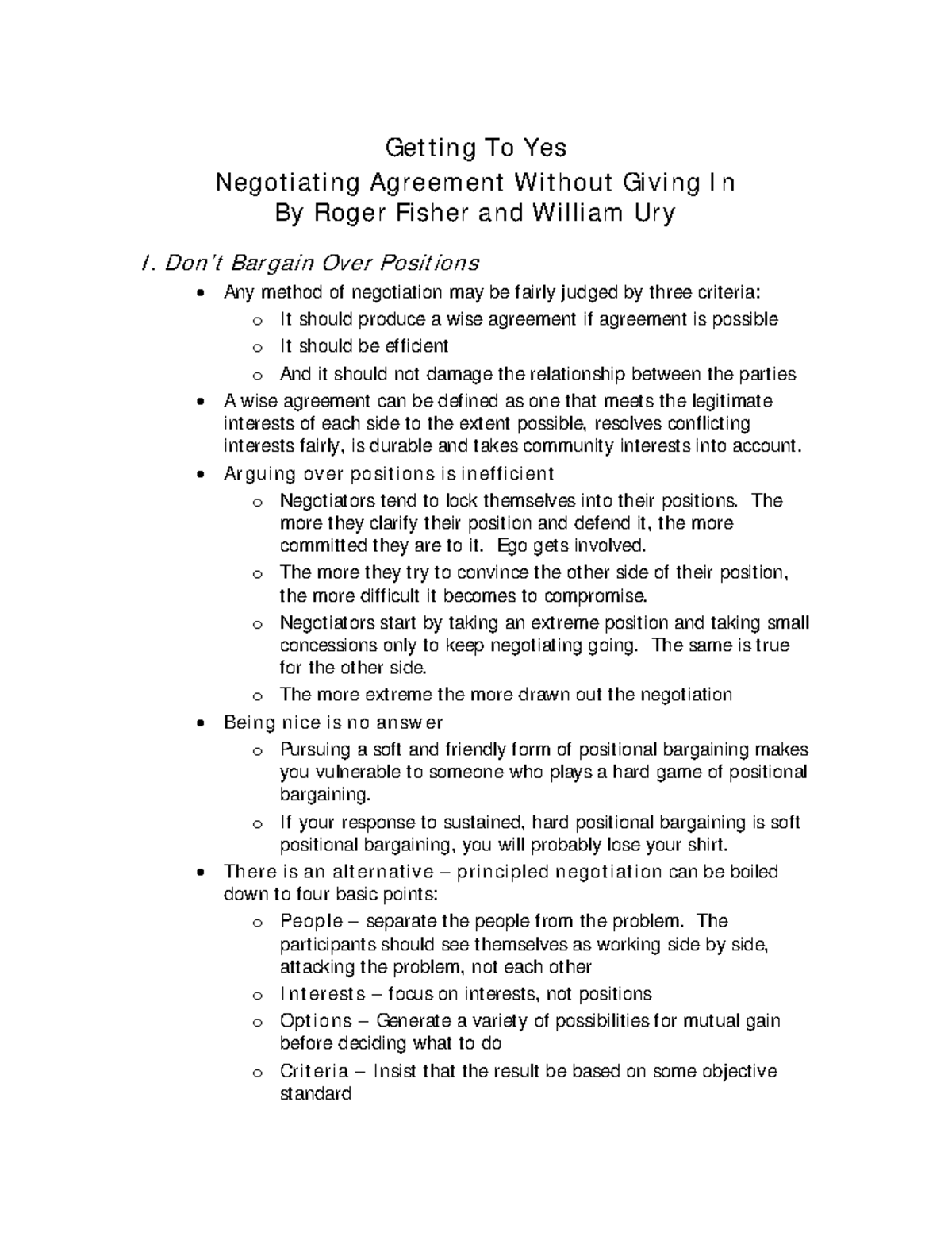 Module 4 attachment Getting to Yes - Negotiating Agreement Without Giving In By Roger Fisher and ...