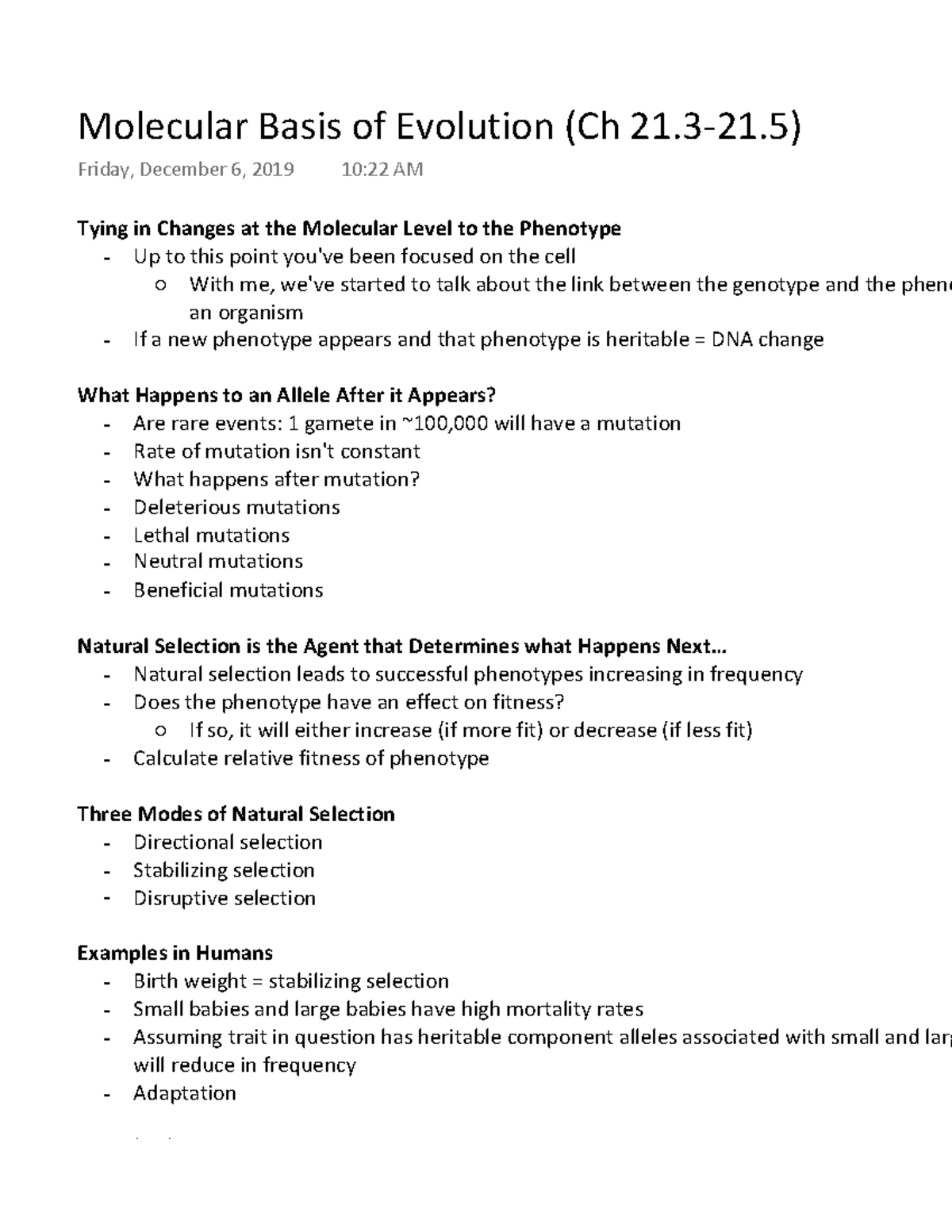 Molecular Basis of Evolution (Ch 21 - Warning: TT: undefined function: 32 Tying in Changes at ...