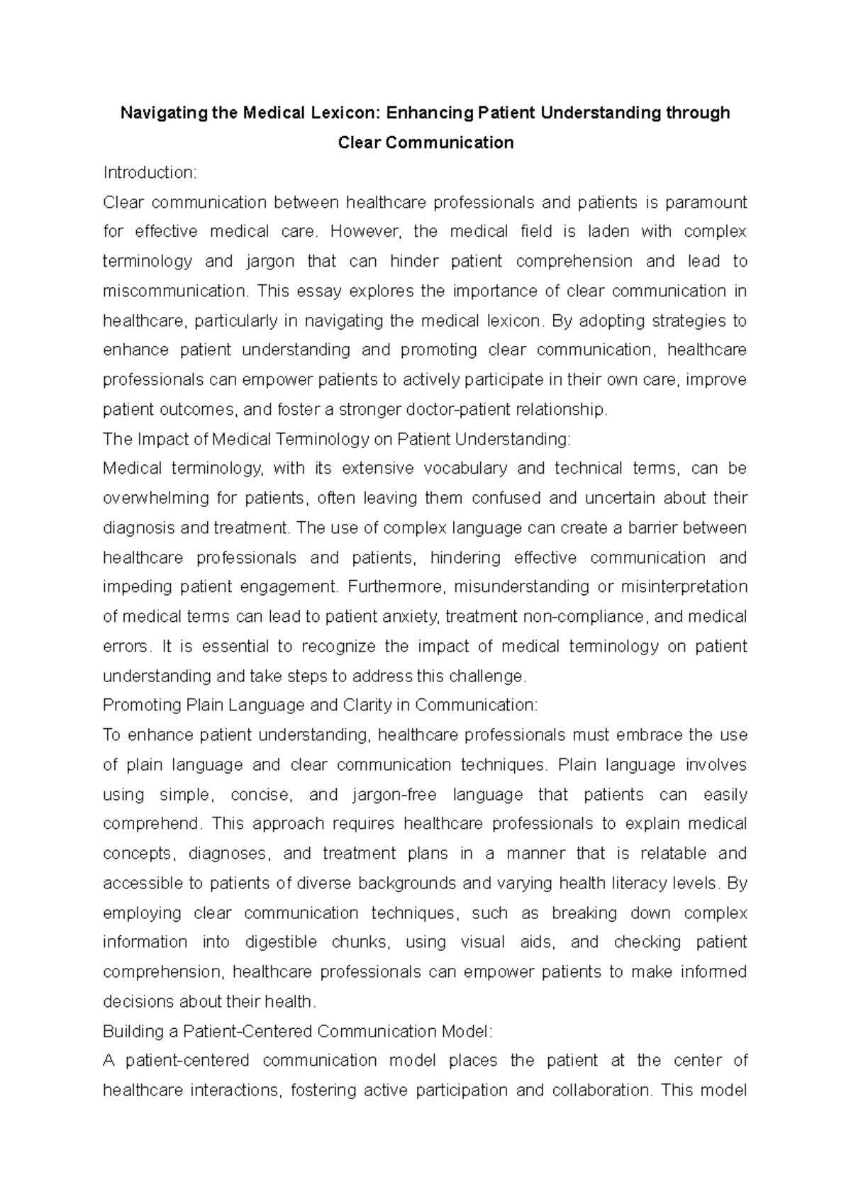 Health science - Navigating the Medical Lexicon: Enhancing Patient ...