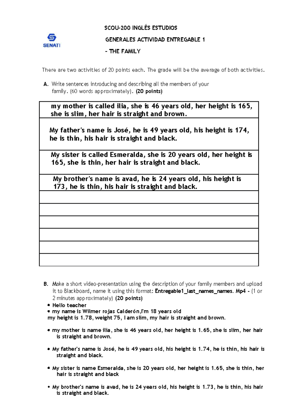 Actividad Entregable 1 The family - SCOU‐200 INGLÉS ESTUDIOS GENERALES ...