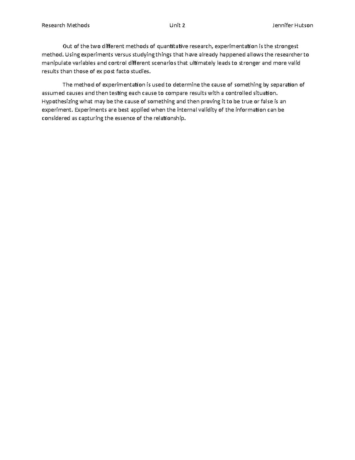 Unit2jenniferhutson - Unit 2 - Research Methods Unit 2 Jennifer Hutson ...