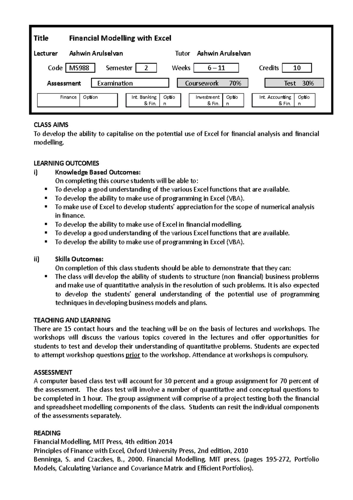 Financial Modelling with Excel - Title Financial Modelling with Excel ...