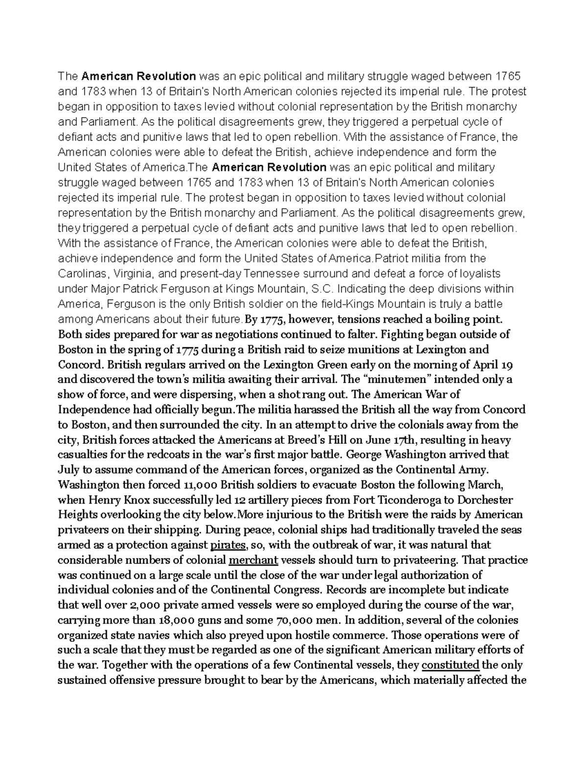 H6 - n/a - The American Revolution was an epic political and military ...