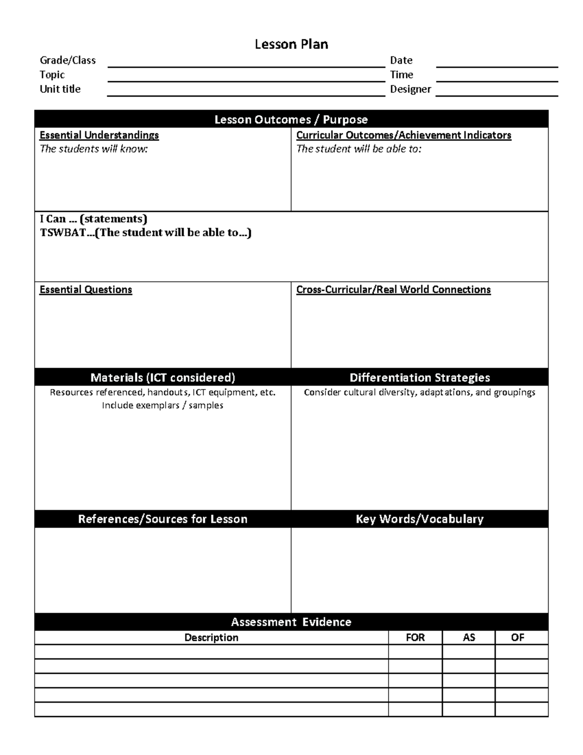 Lesson Planning Template 2021 2022 - Lesson Plan Grade/Class Date Topic ...