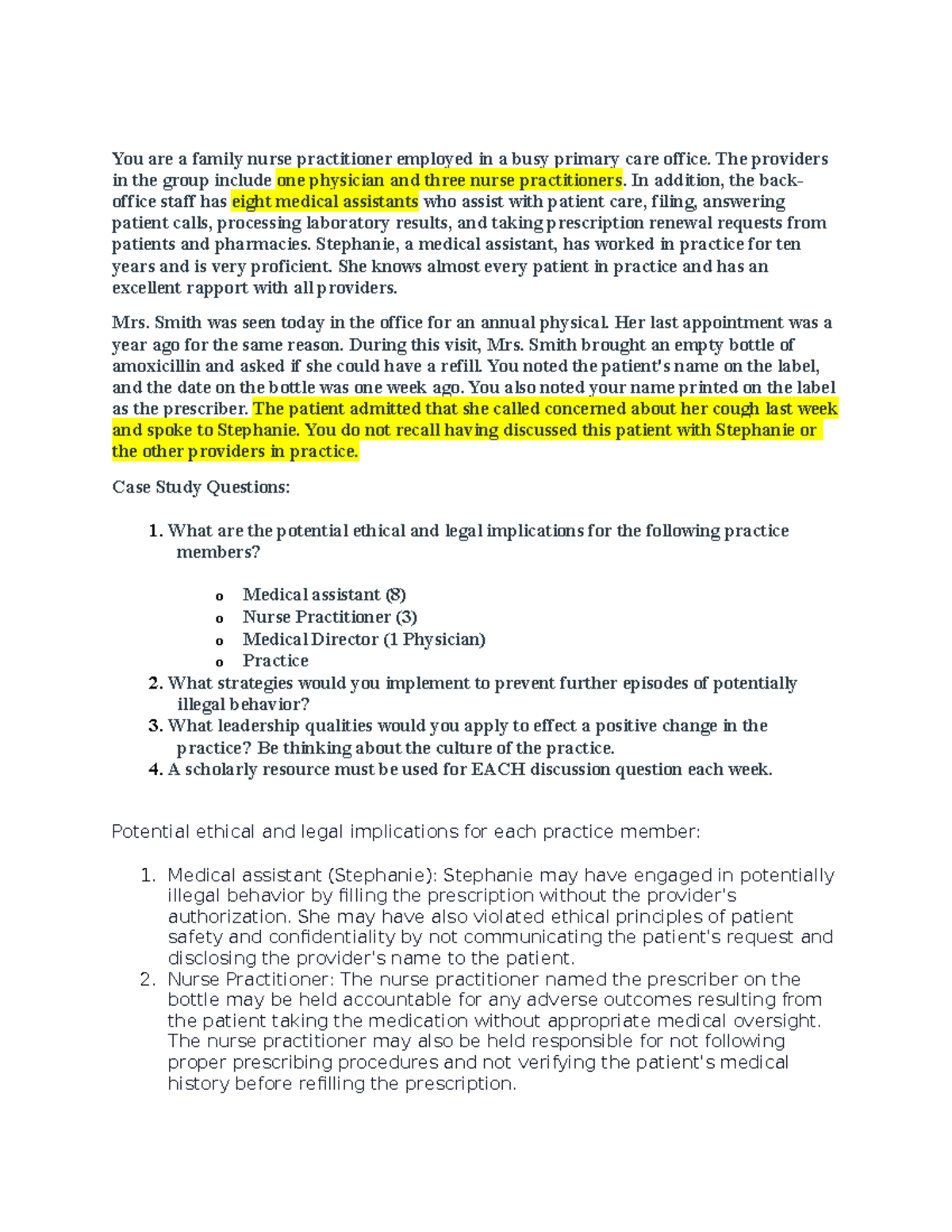 Week 2 Case Study - Week 2 - You are a family nurse practitioner ...