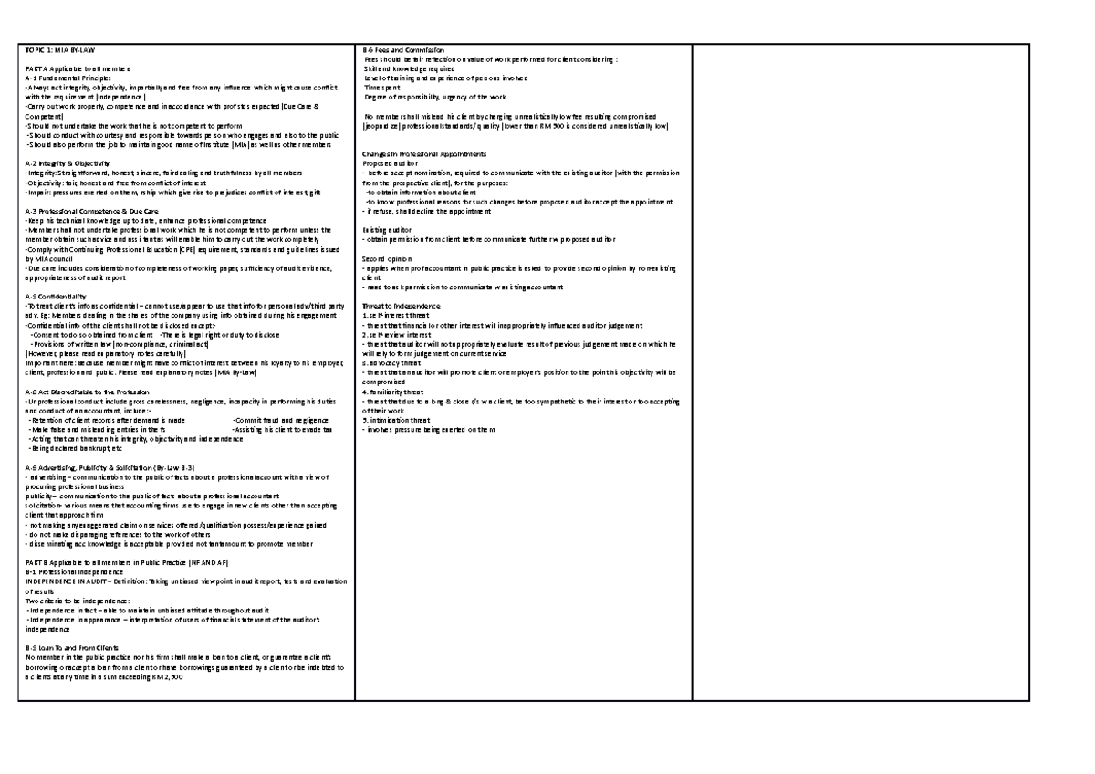 C1 MIA By Law - C1 MIA By Law - TOPIC 1: MIA BY-LAW PART A Applicable ...