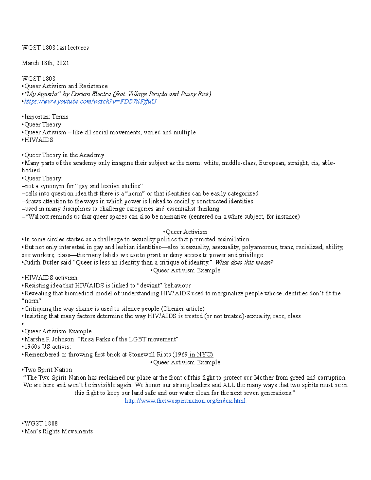 WGST 1808 last lectures module 8 -2 - WGST 1808 last lectures March ...