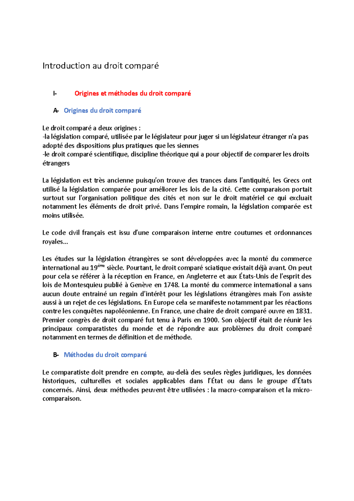 Introduction au droit comparé - Introduction au droit comparé I- Origines et méthodes du droit ...