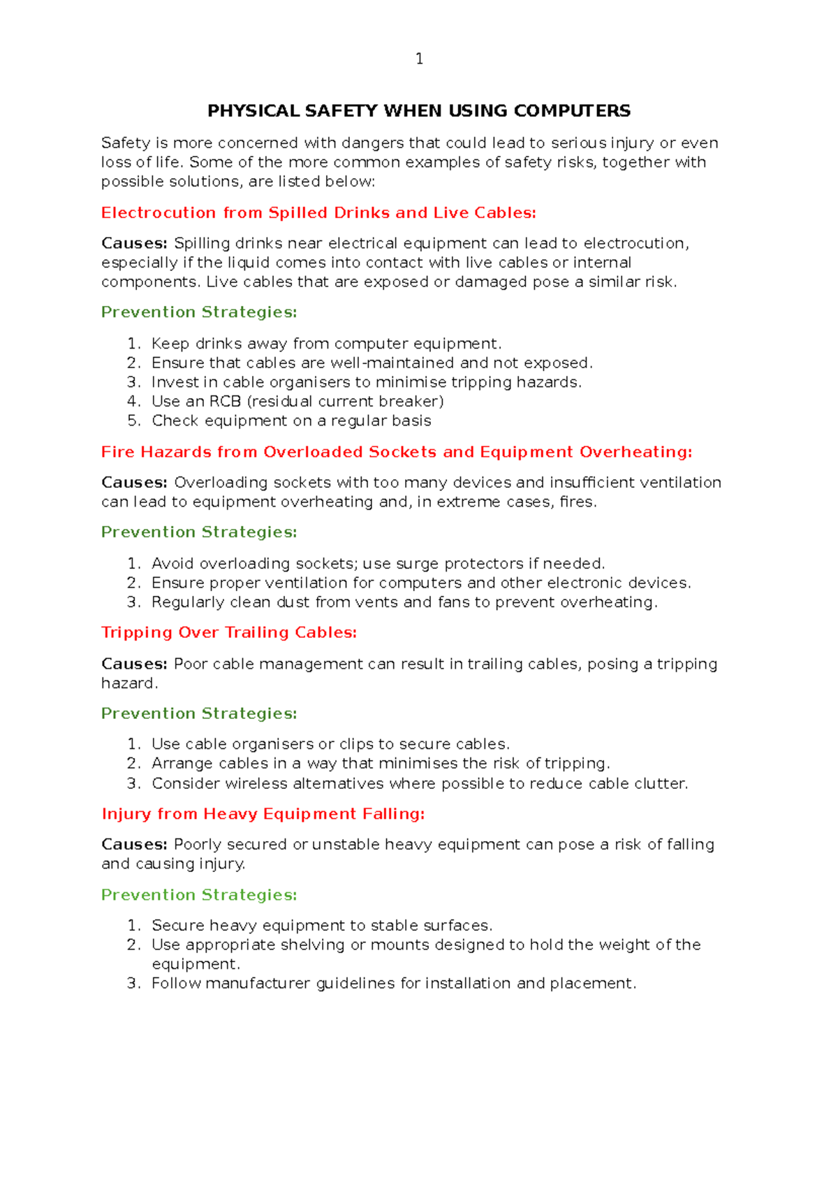 Safety and Security full lesson notes - PHYSICAL SAFETY WHEN USING ...