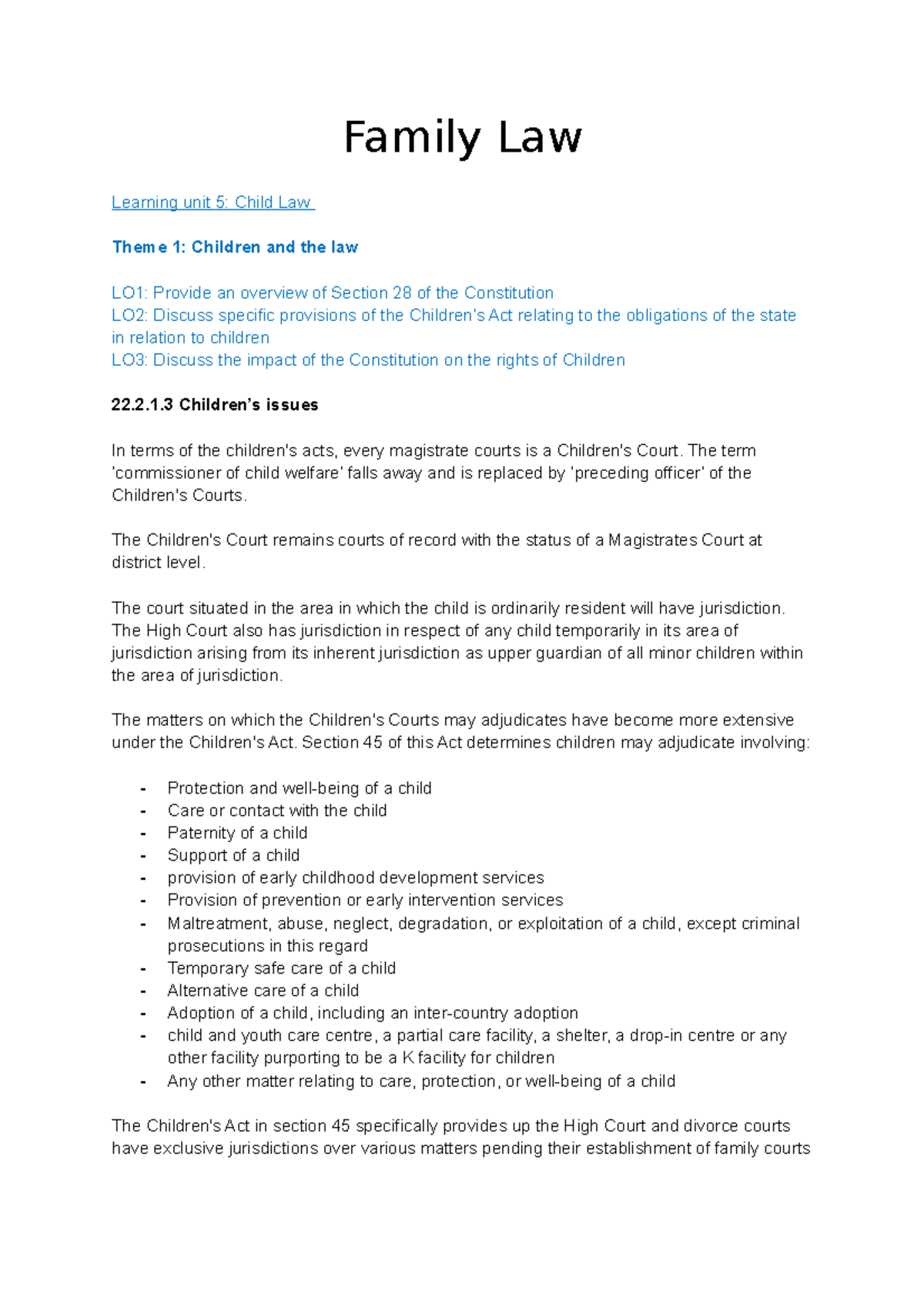 Learning unit 5 - Family Law notes 2 - Family Law Learning unit 5 ...
