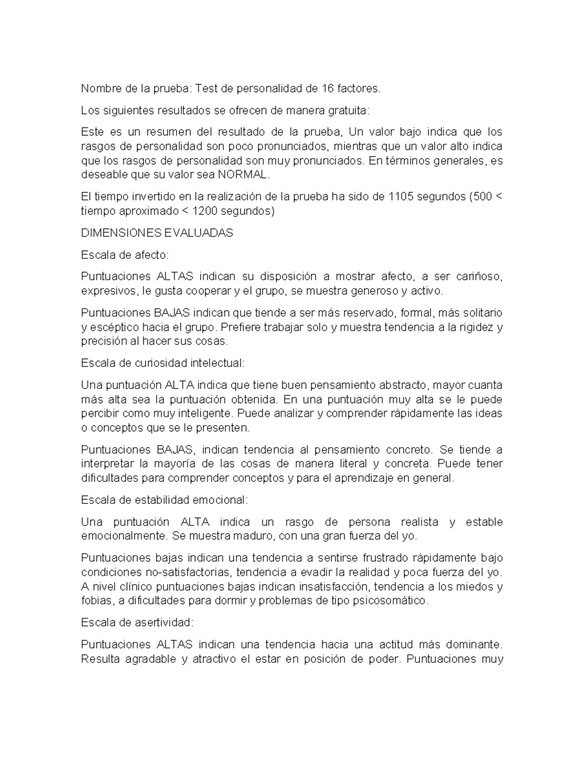 Interpretacion 16pf - Nombre de la prueba: Test de personalidad de 16 ...