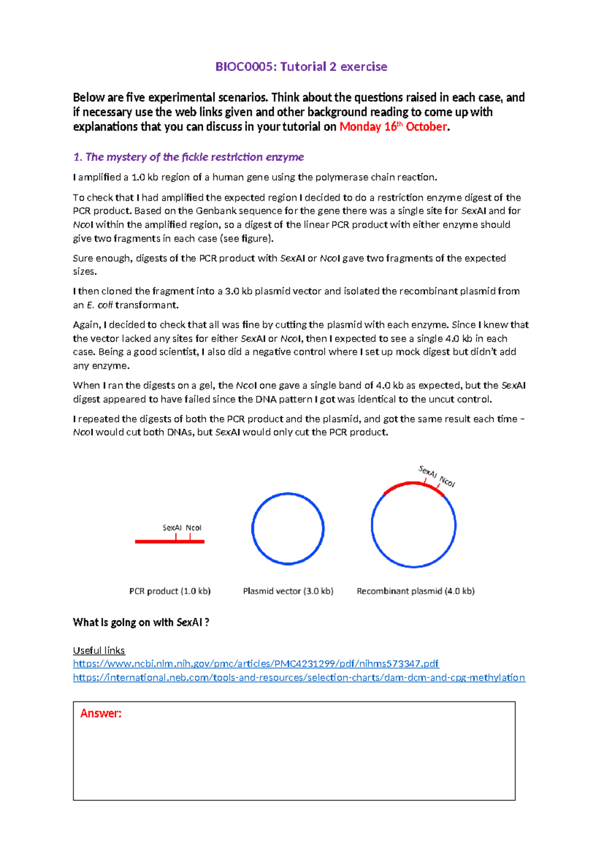 BIOC0005 Tutorial 2 exercise - BIOC0005: Tutorial 2 exercise Below are five experimental ...
