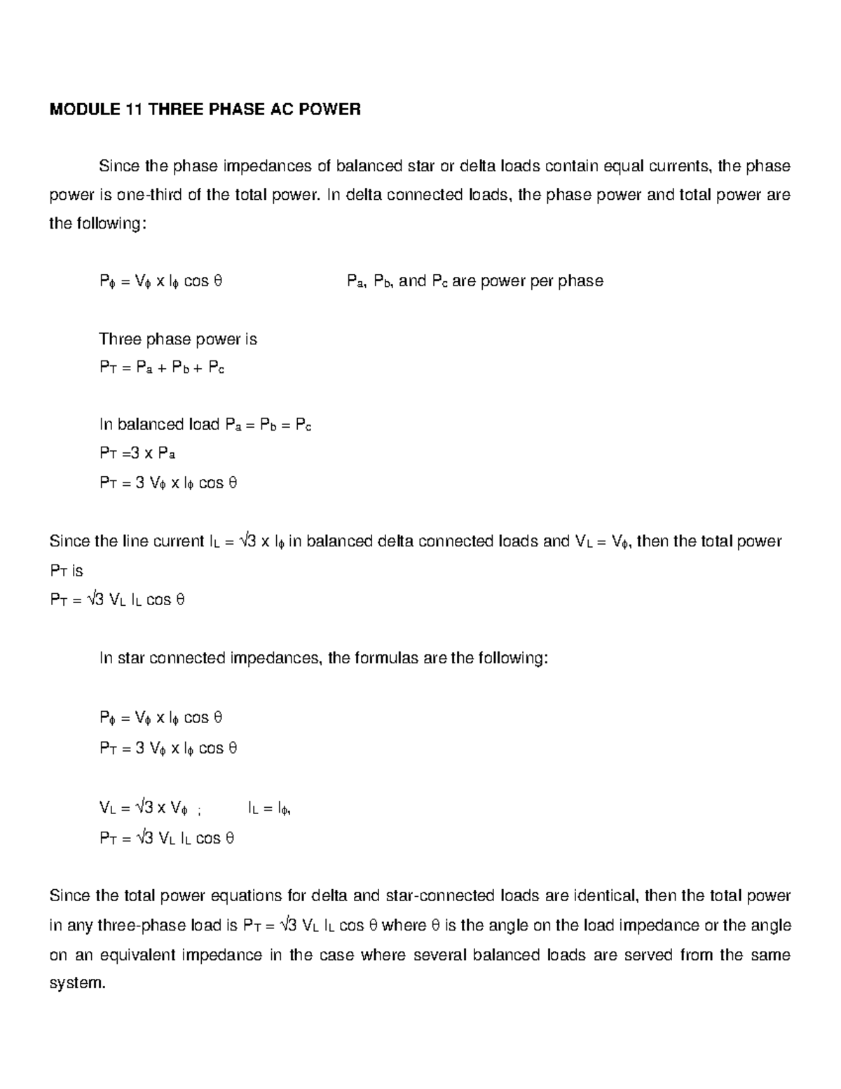 10. 3 Phase Power - MODULE 11 THREE PHASE AC POWER Since the phase ...