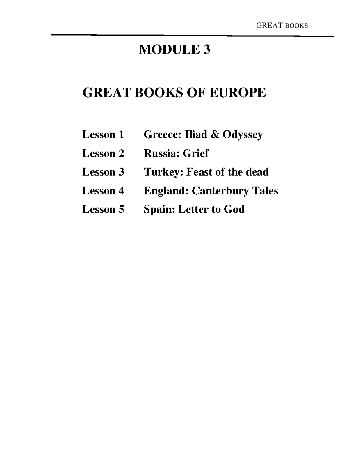 Module 3 Great Books OF Europe - MODULE 3 GREAT BOOKS OF EUROPE Lesson ...