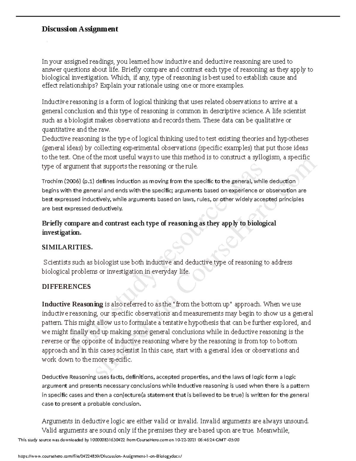 Biol 1301 DIscussion assignment unit 1 JJJJ - Computer science - MUK - Studocu