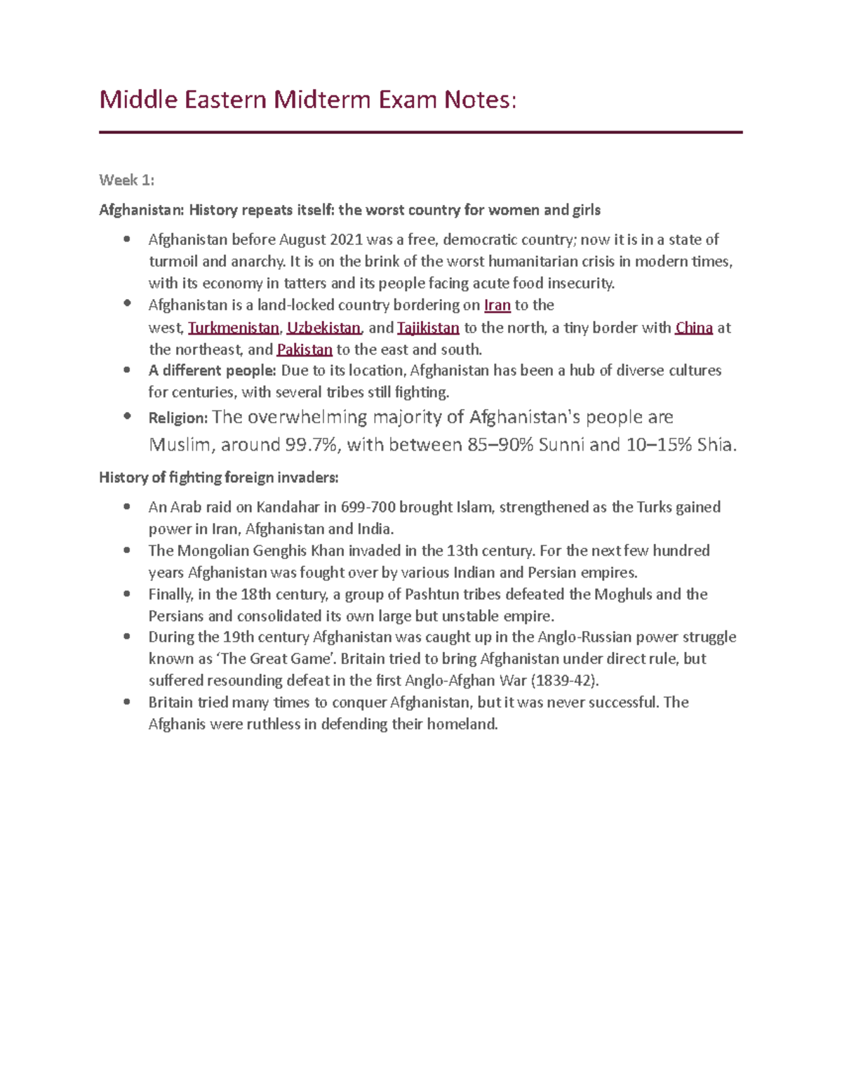 Middle Eastern Midterm Exam Notes - It is on the brink of the worst ...