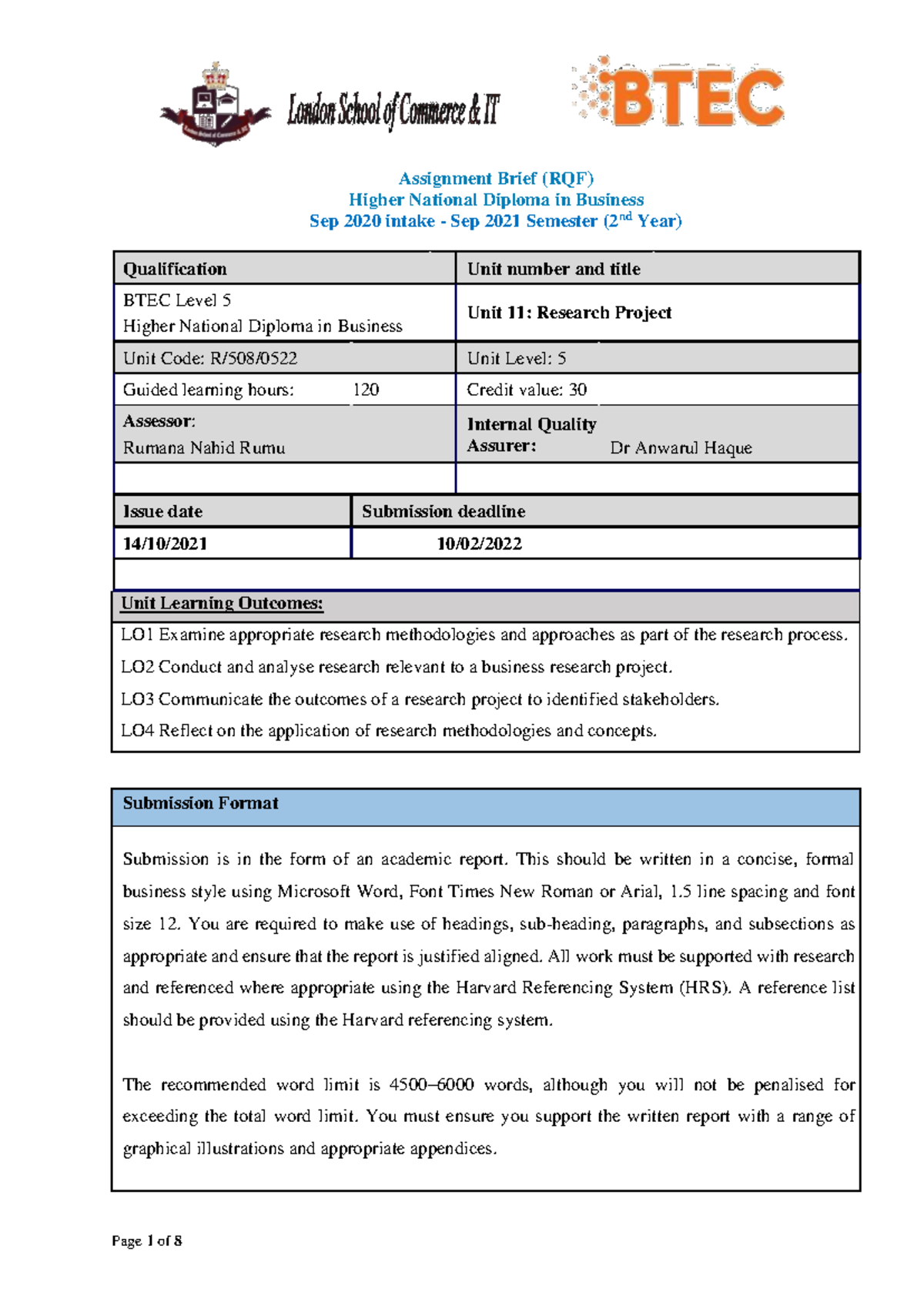 Assignment brief Unit 11 - Assignment Brief (RQF) Higher National ...