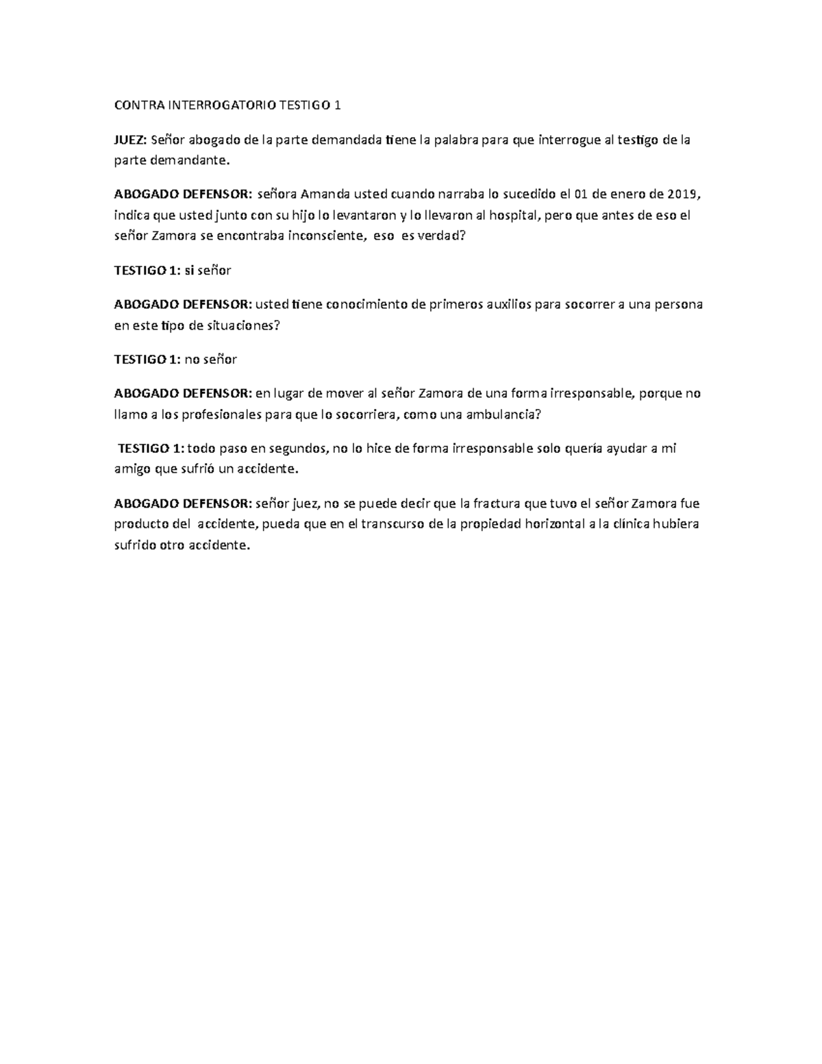 Contra Interrogatorio Testigo 1 - CONTRA INTERROGATORIO TESTIGO 1 JUEZ ...