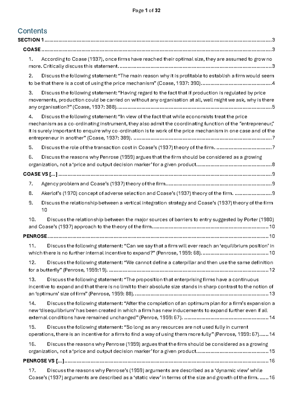 Principles of Management Past Paper Questions - Contents SECTION 1 ...
