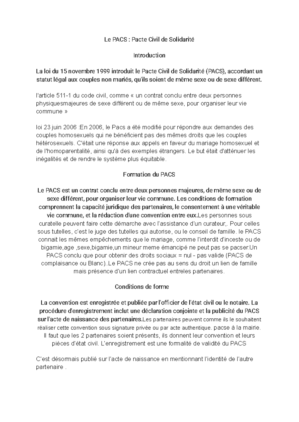 Le PACS - note nours seulelent - Le PACS : Pacte Civil de Solidarité ...