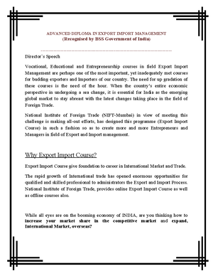 NIFT Customs Clearance & Freight Forwarding 2 months PT - National ...