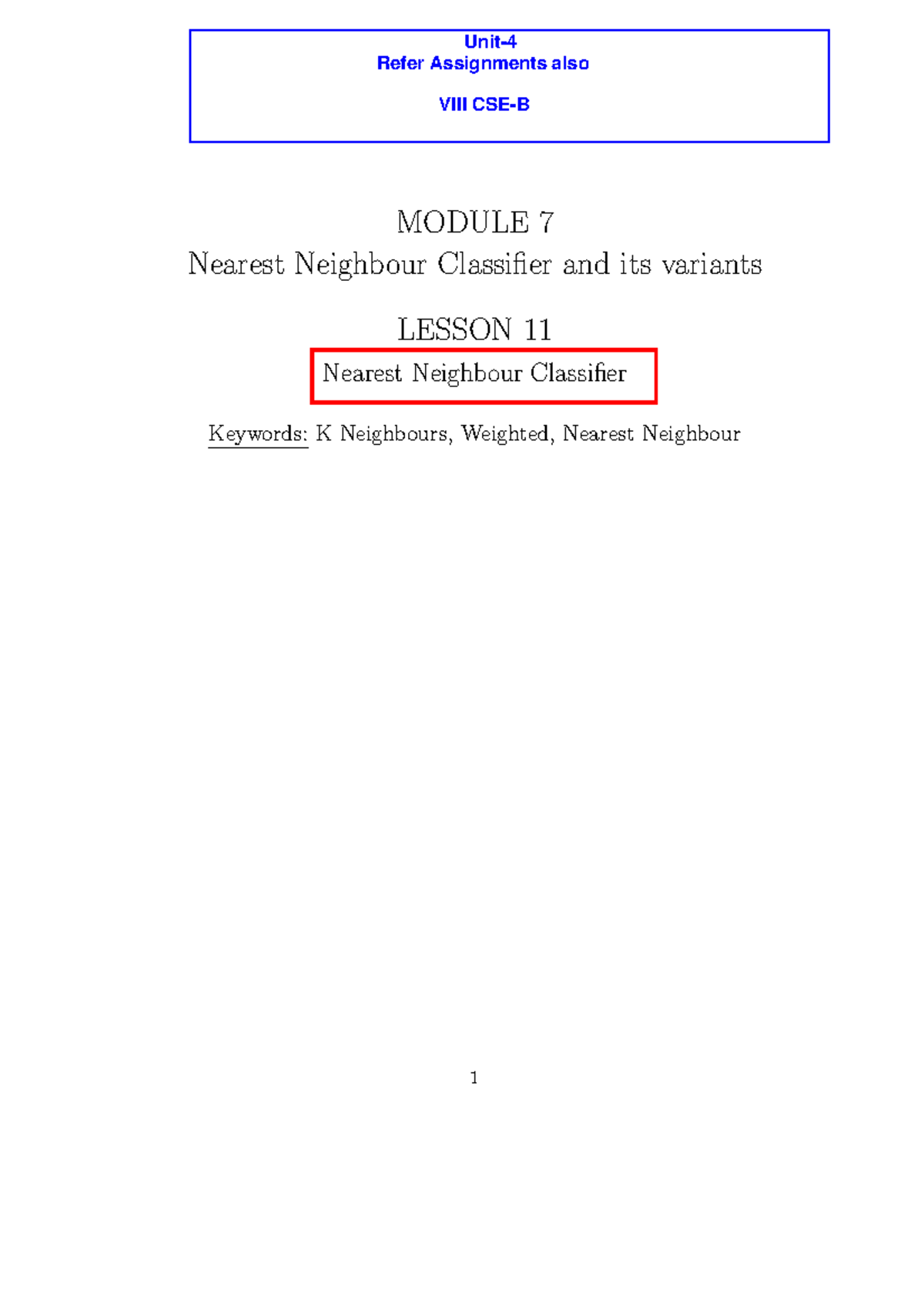 3 Nearest Neighbor Classifiers Module 7 Nearest Neighbour Classifier And Its Variants Lesson